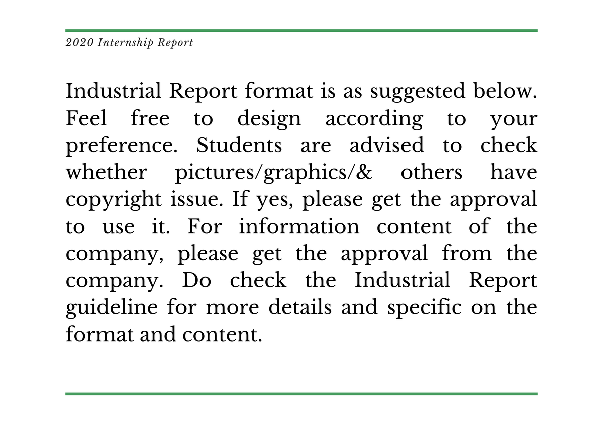 Internship Report 2021 example - Industrial Report format is as ...