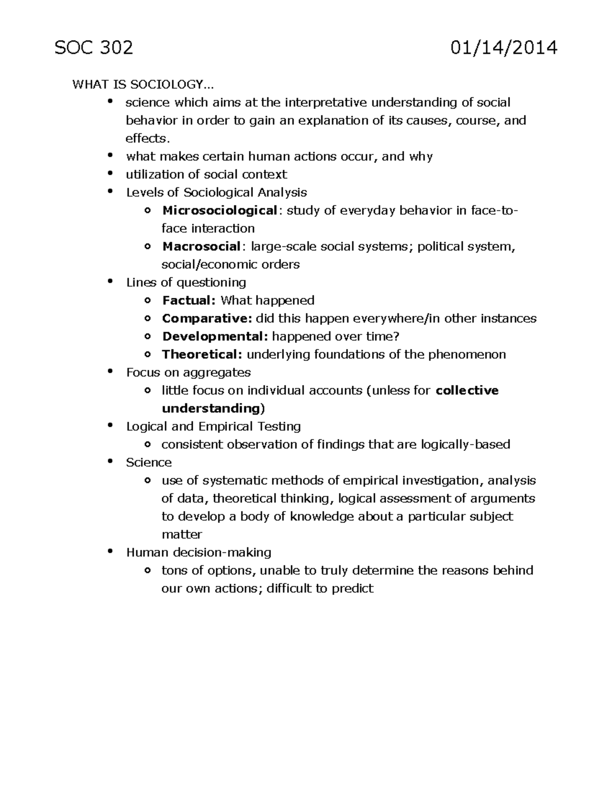 Lecture Notes, Lecture All - Soc 302 - Regnerus - SOC 302 01/14/ WHAT ...
