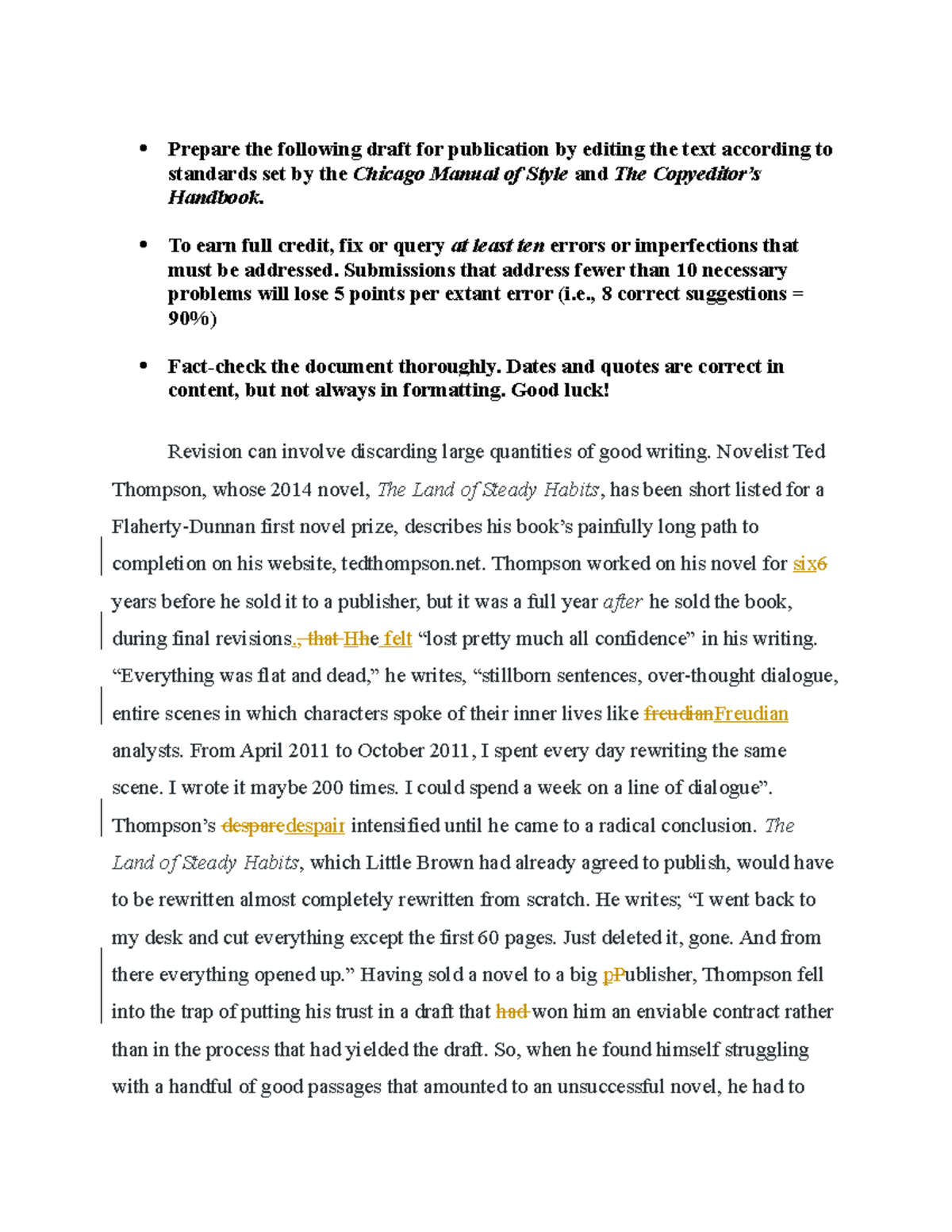 Quiz 4 Journalism - Prepare the following draft for publication by ...