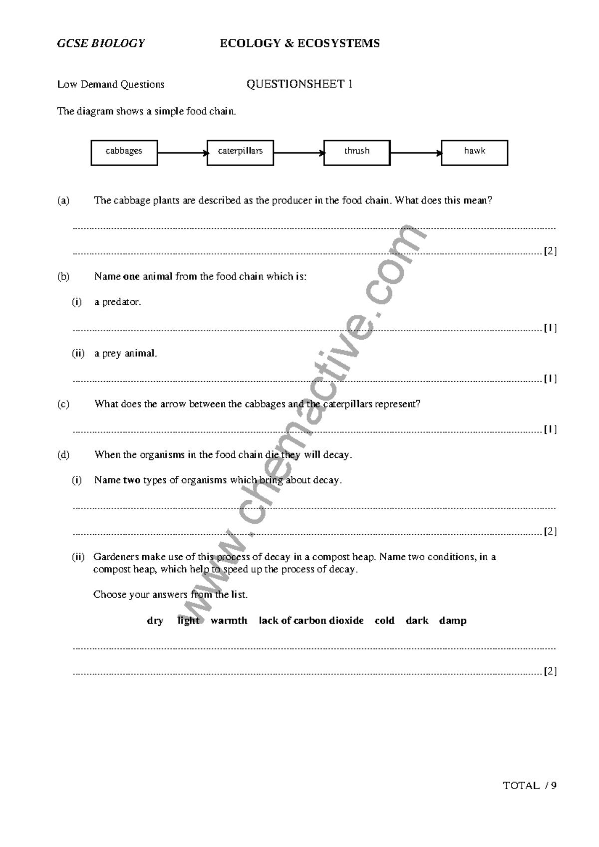 Ecology questions - Hard - chemactive Low Demand Questions ...
