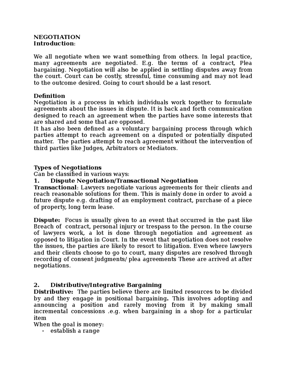 Lesson 4 - Lecture notes 1-4 - NEGOTIATION Introduction : We all ...