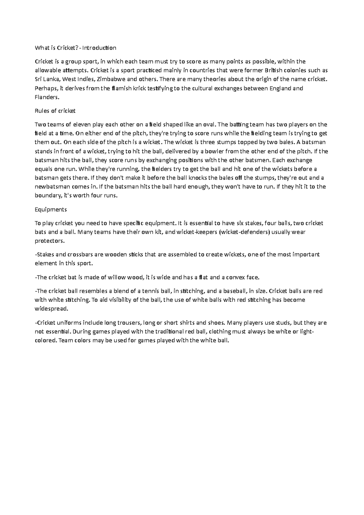 What is Cricket - ascccc - What is Cricket?- Introduction Cricket is a ...