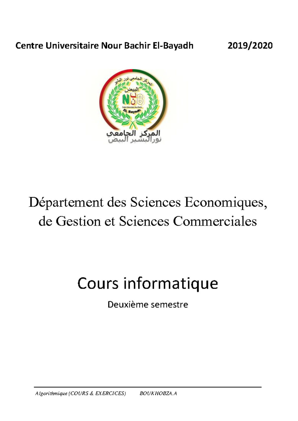 محاضرات اعلام آلي - Cours informatique Deuxième semestre Centre ...