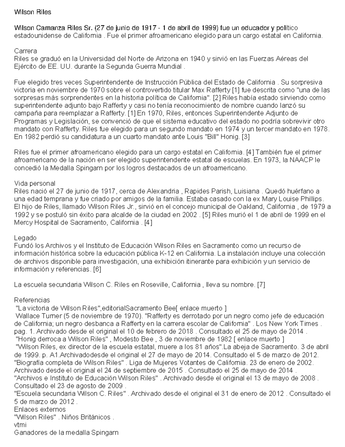 Wilson Riles - Wilson Riles Wilson Camanza Riles Sr. (27 de junio de ...