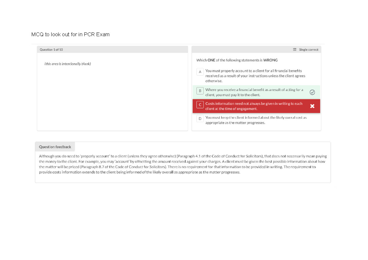MCQ to look out for in PCR Exam - You must properly account to a client ...
