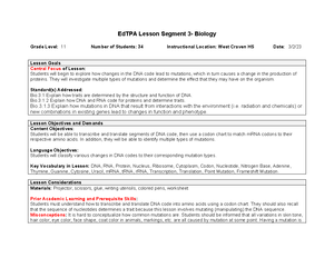 Lesson Plan 1 - EdTPA Lesson Segment 1- Biology Grade Level: 11 Number ...