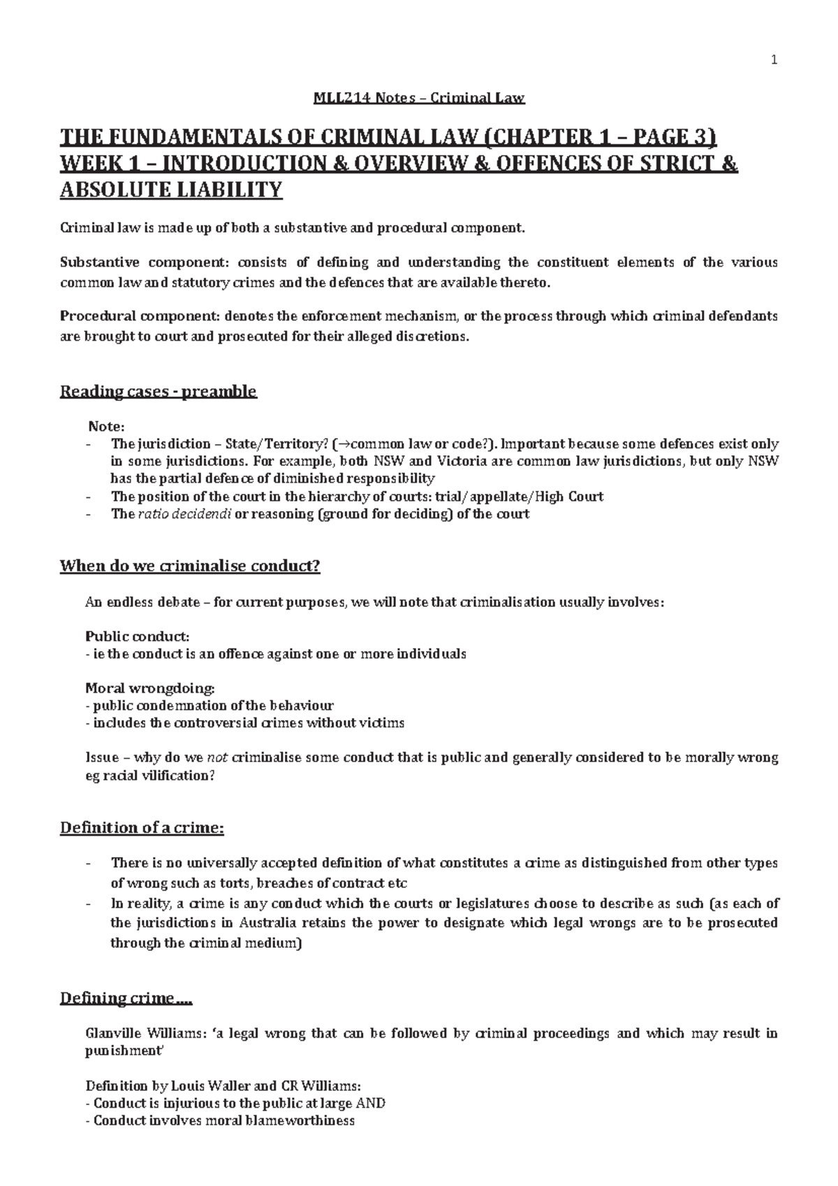 Fundamentals of criminal law - MLL214 Notes – Criminal Law THE ...