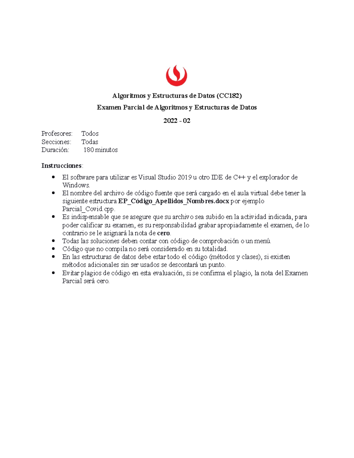 Cc182 Examen Parcial De Algoritmos Y Estructuras De Datos Algoritmos Y Estructuras De Datos