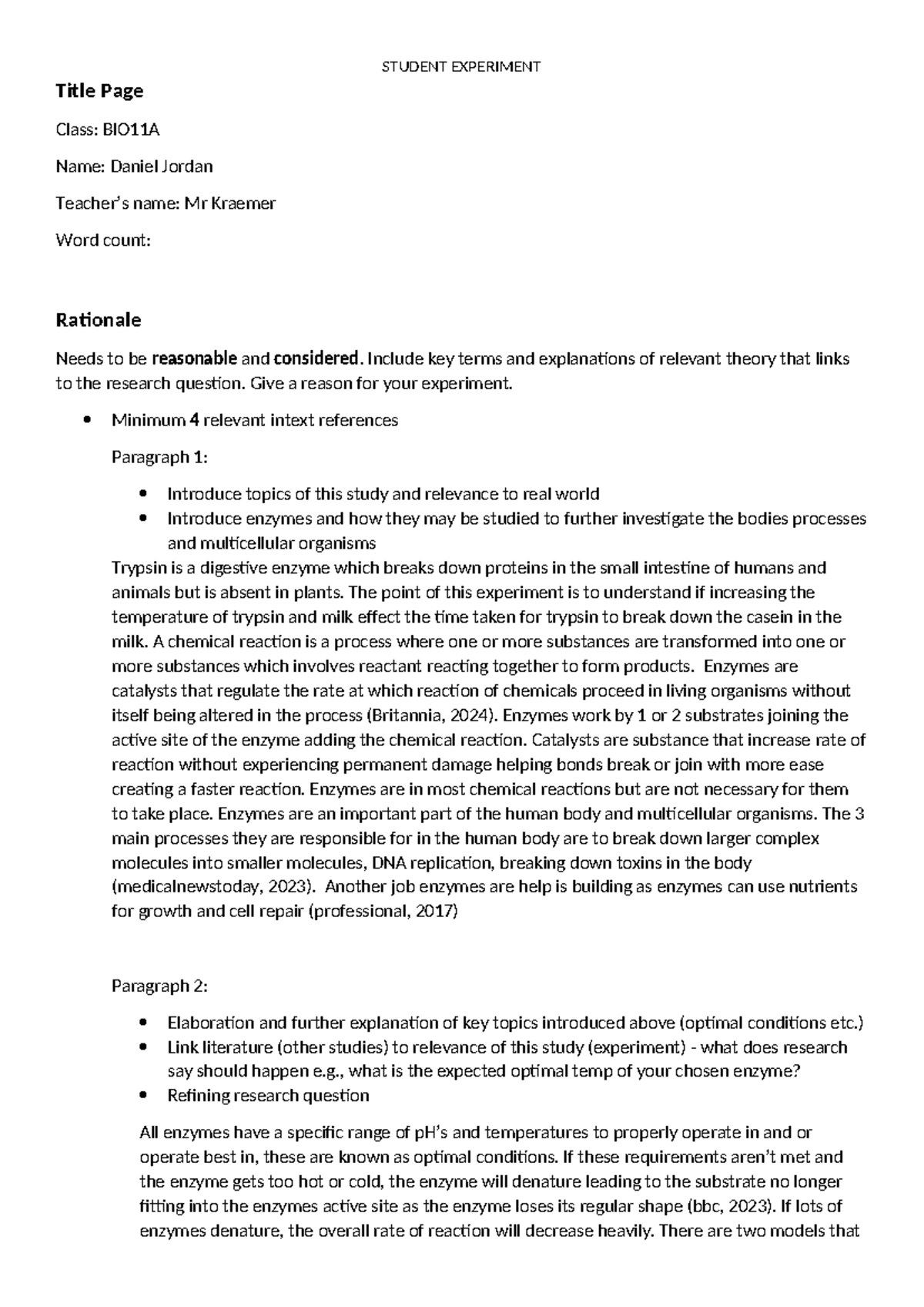 Kmpkk FA 2 Student Experiment Scaffold 2024 Draft - Title Page Class ...