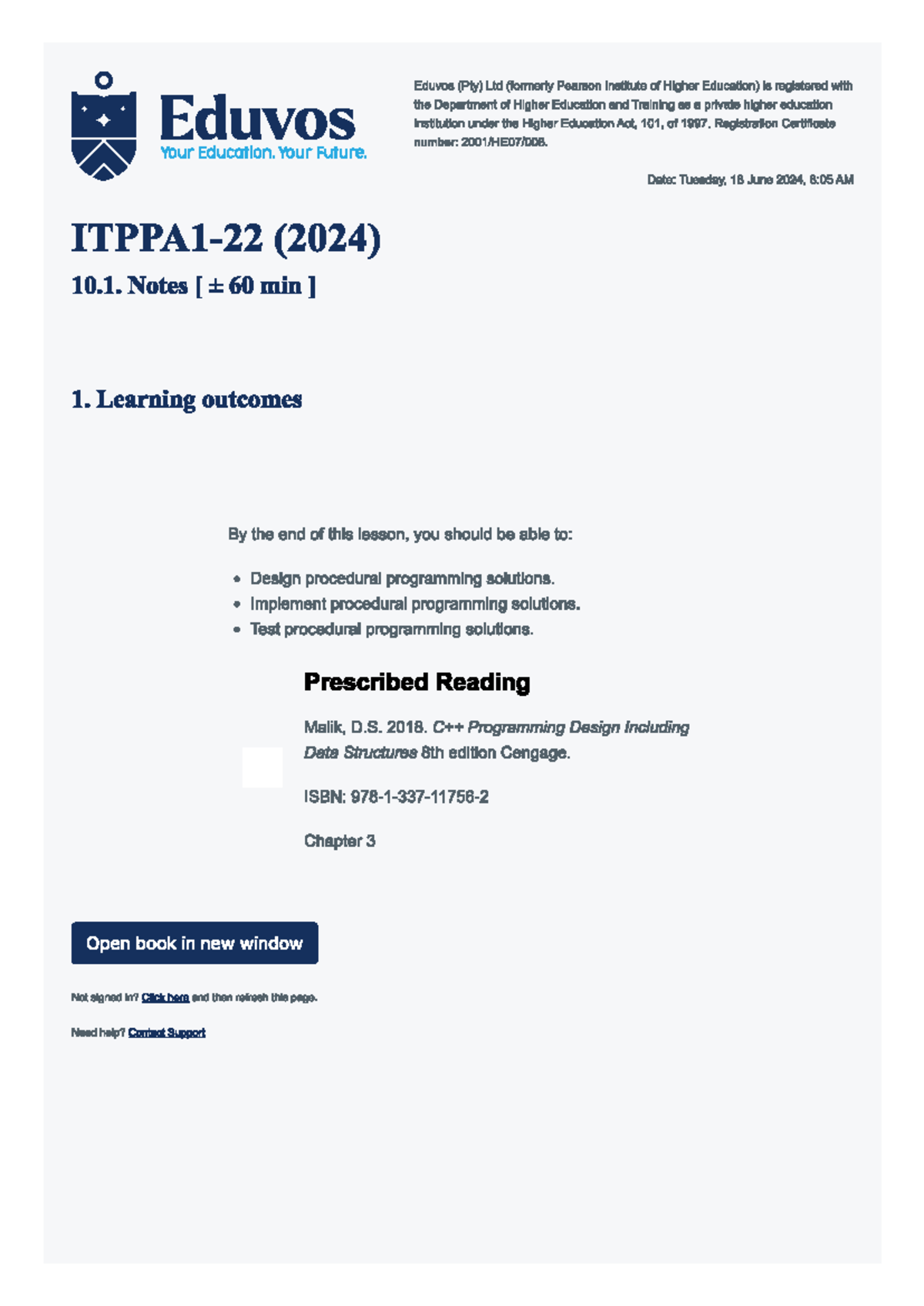 ITPPA1-22 Week 6 Lesson 9 - Eduvos (Pty) Ltd (formerly Pearson ...