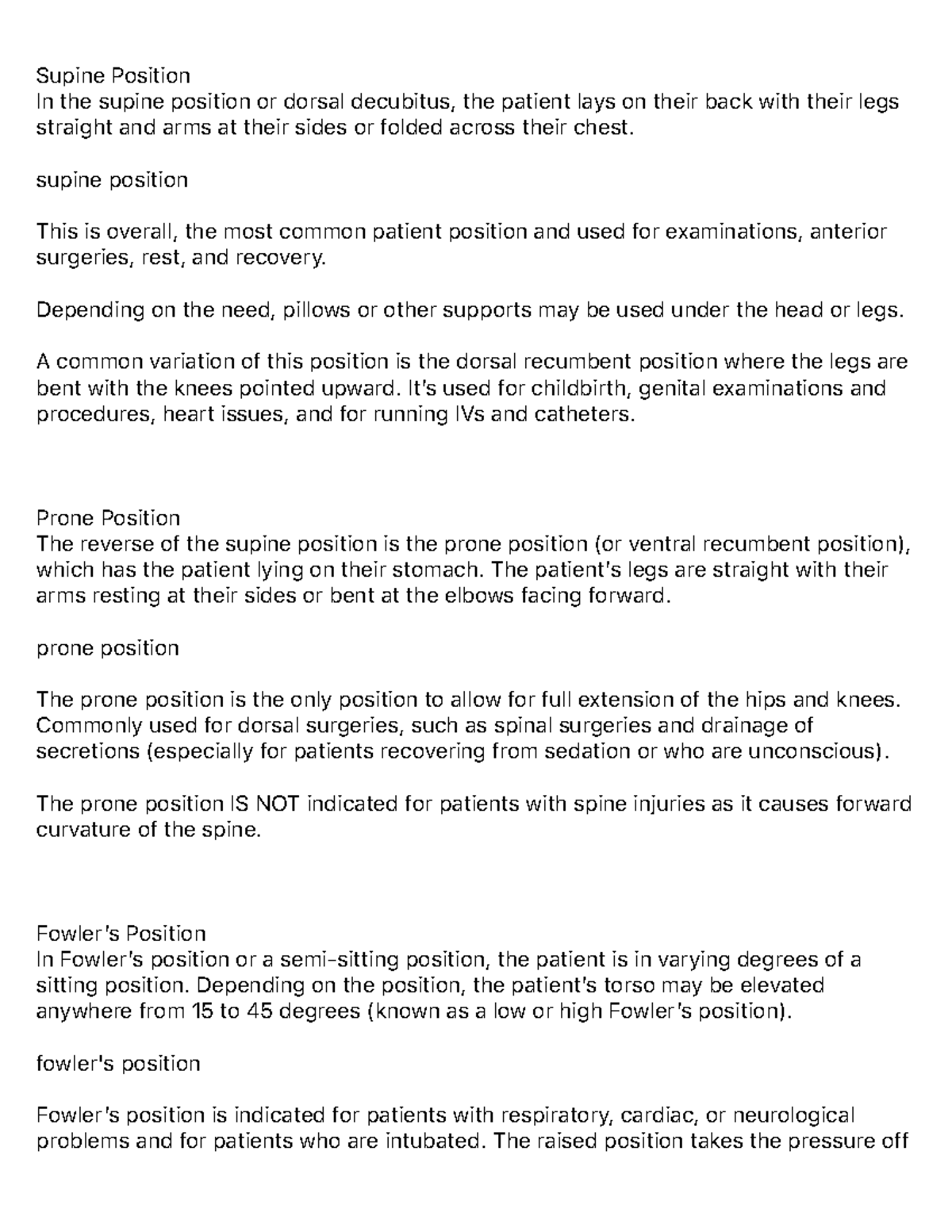 Supine Position - .... - Supine Position In the supine position or ...