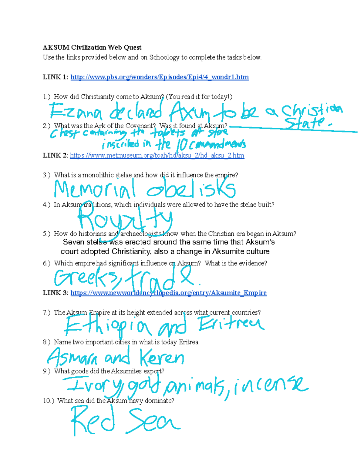 Aksum+Civilization+Web+Quest - AKSUM Civilization Web Quest Use the ...
