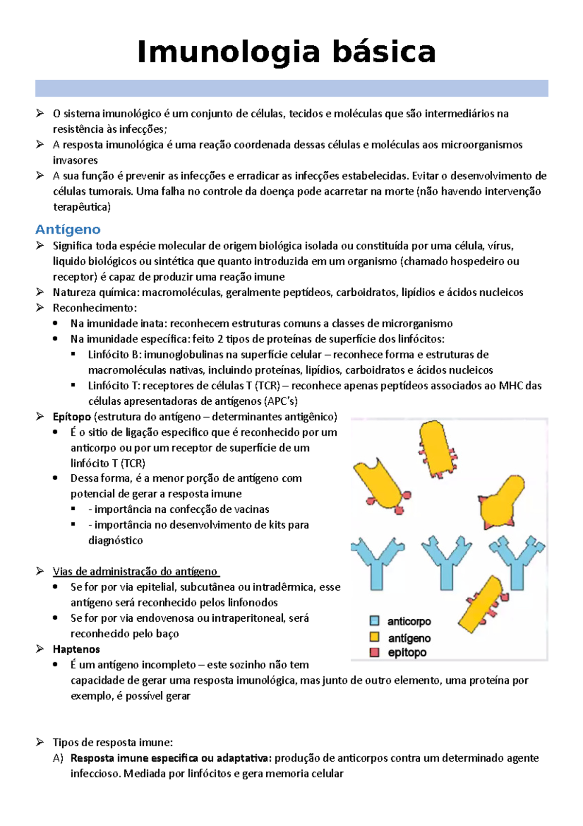 Imunologia básica - Anotação de aula completa - Imunologia básica O ...