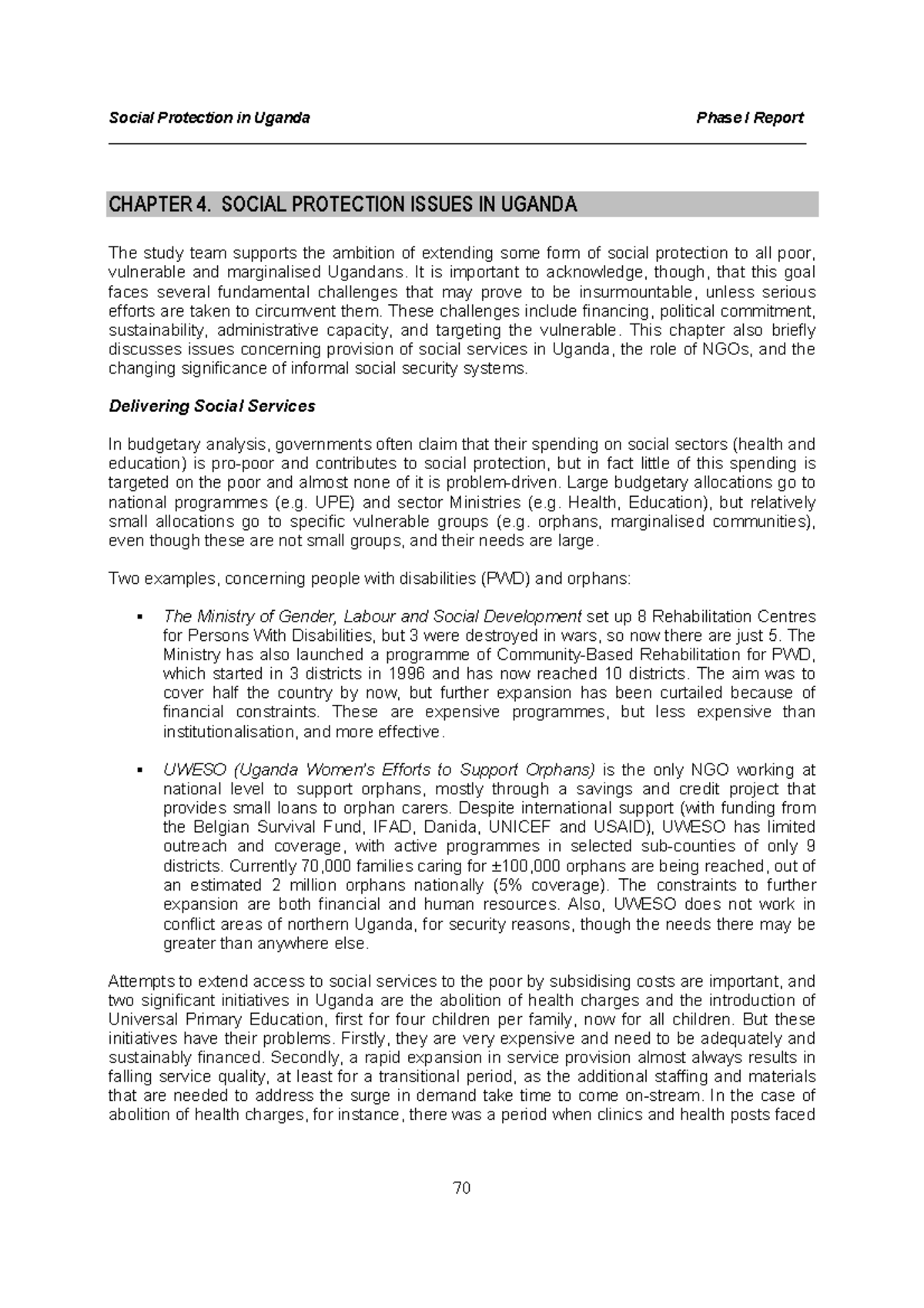 Uganda Ch 4 5 - CHAPTER 4. SOCIAL PROTECTION ISSUES IN UGANDA The study ...