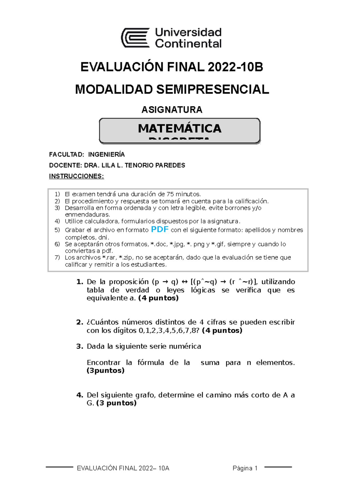 EF- Matemática Discreta 2022 - EVALUACIÓN FINAL 2022-10B MODALIDAD SEMIPRESENCIAL ASIGNATURA ...