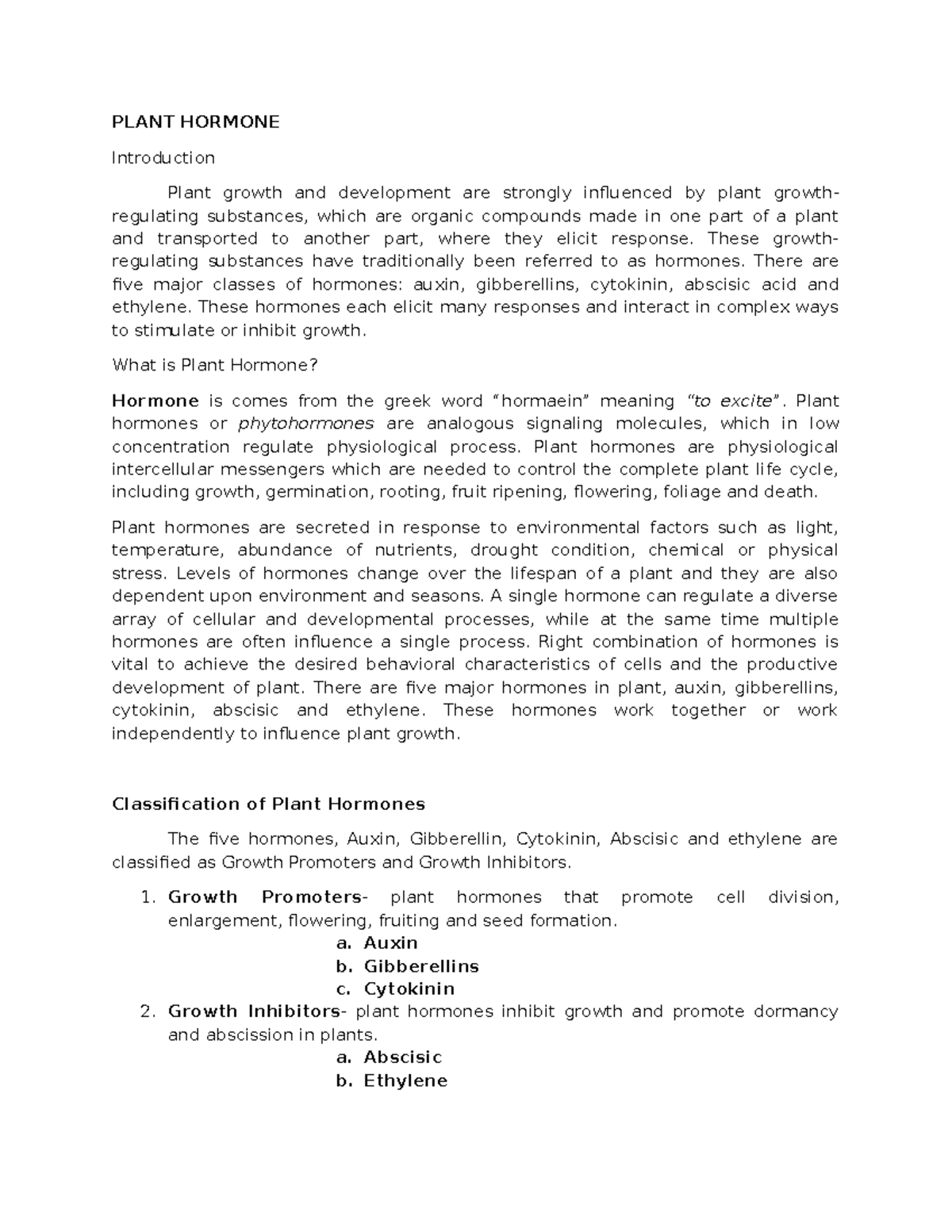 Plant Hormone- Module - PLANT HORMONE Introduction Plant growth and ...