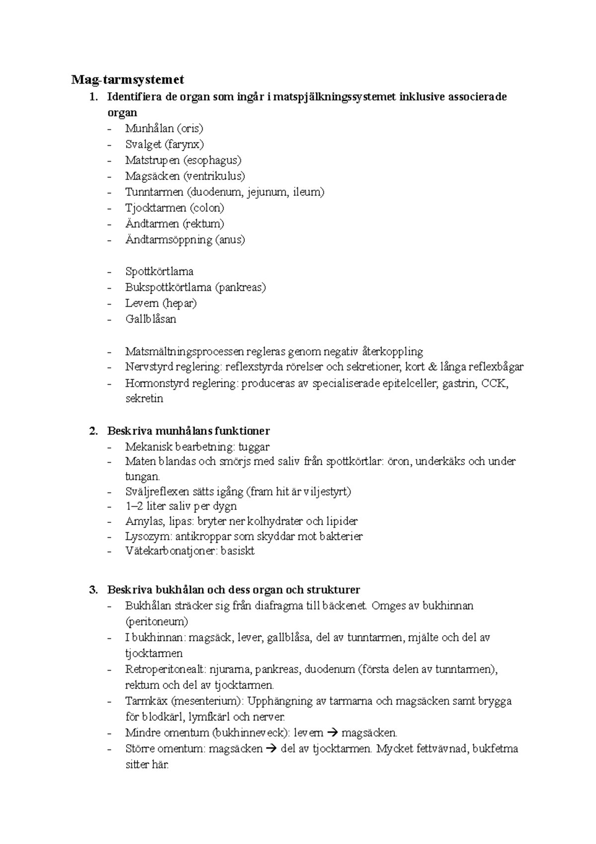 Instuderingsfrågor Mag-tarm, patofysiologi - Mag-tarmsystemet ...