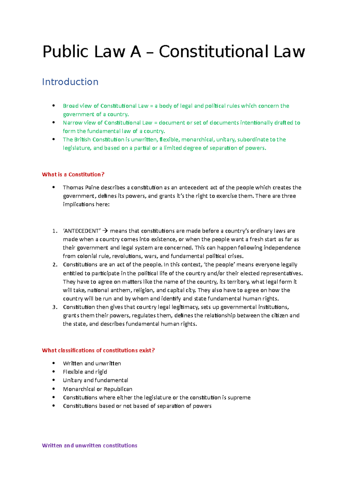 PUBLIC LAW A - Constitutions - Public Law A – Constitutional Law ...