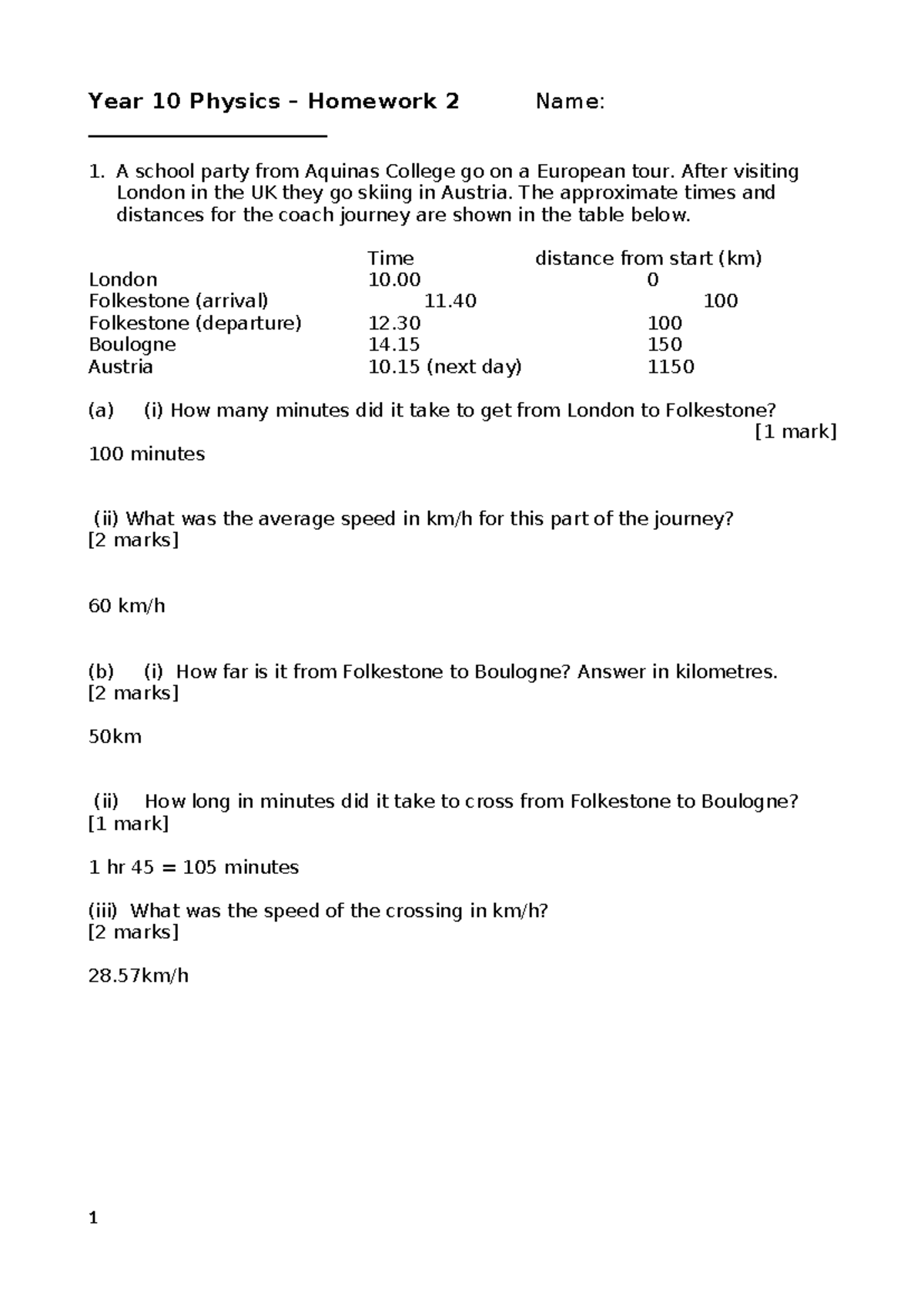 10 Phys hw task 2 2020 - Physics is good - Year 10 Physics – Homework 2 ...