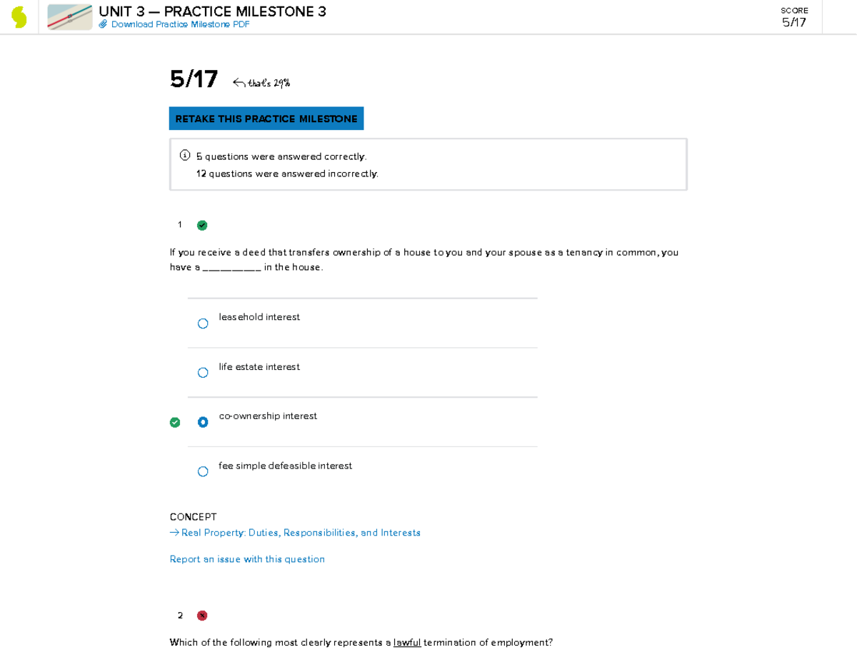 Sophia Business Law UNIT 3— Practice Milestone 3 - 1 CONCEPT Real ...