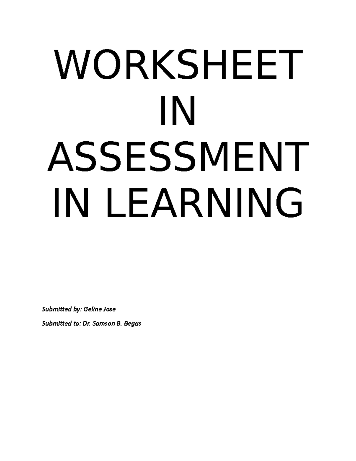 Test Construction - Assessment of Learning - WORKSHEET IN ASSESSMENT IN ...