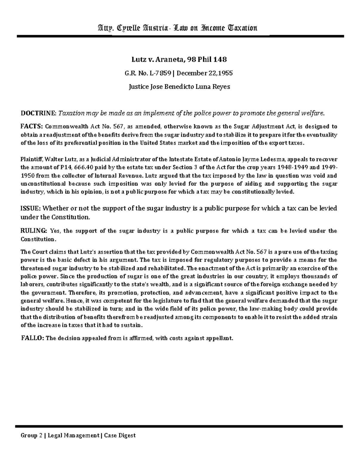 2. G.R. No. L-7859 Case Digest - Group 2 | Legal Management | Case ...