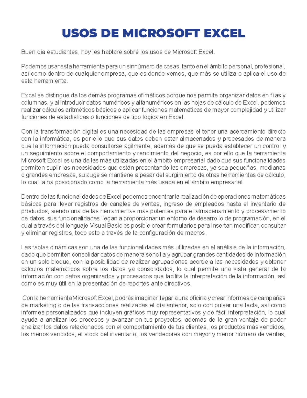 Usos de Microsoft Excel - Podemos usar esta herramienta para un ...