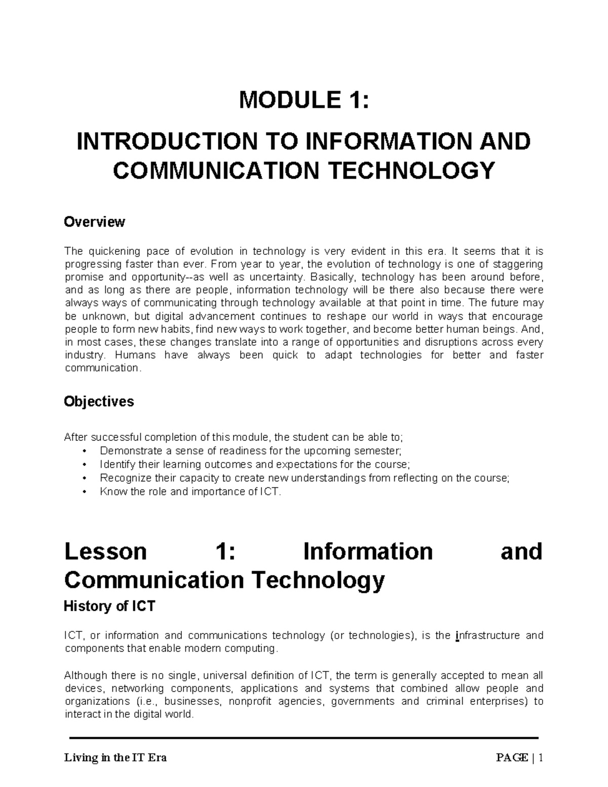 Module 1 9 Living in the IT Era - MODULE 1: INTRODUCTION TO INFORMATION ...
