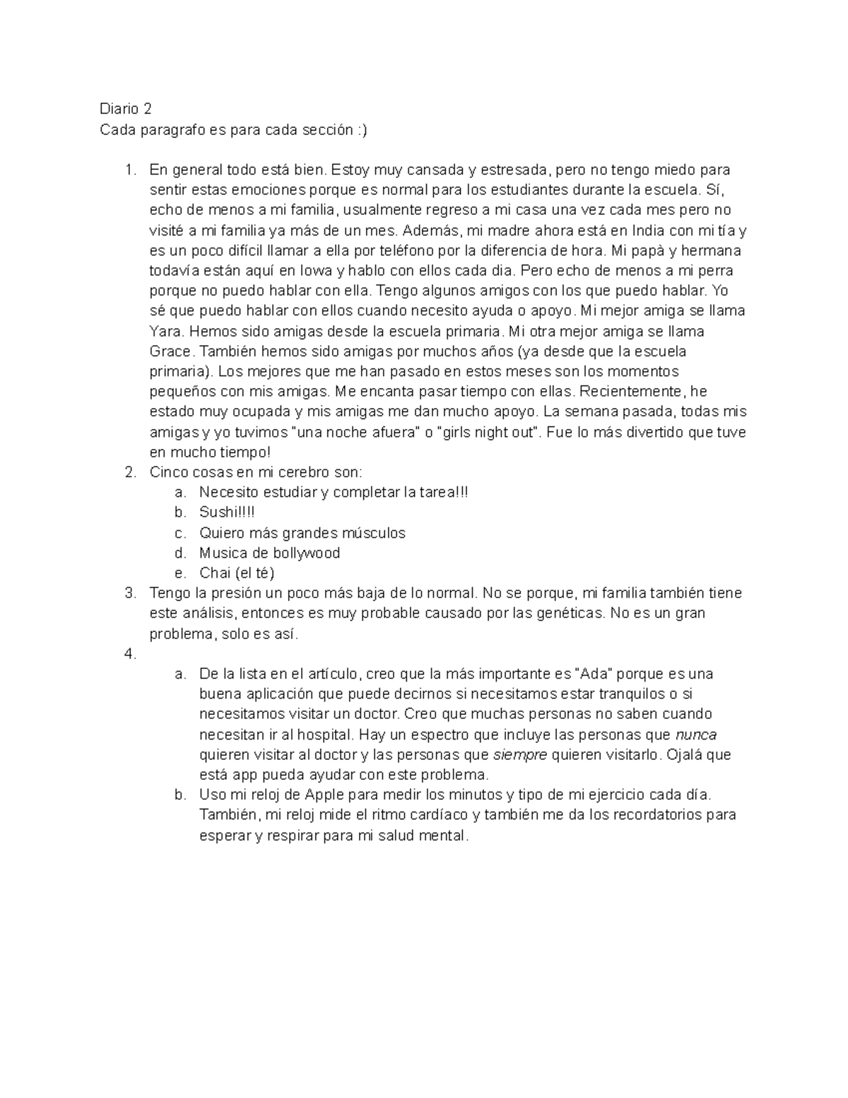 Diario 2 - Diario 2 Cada paragrafo es para cada sección :) 1. En ...