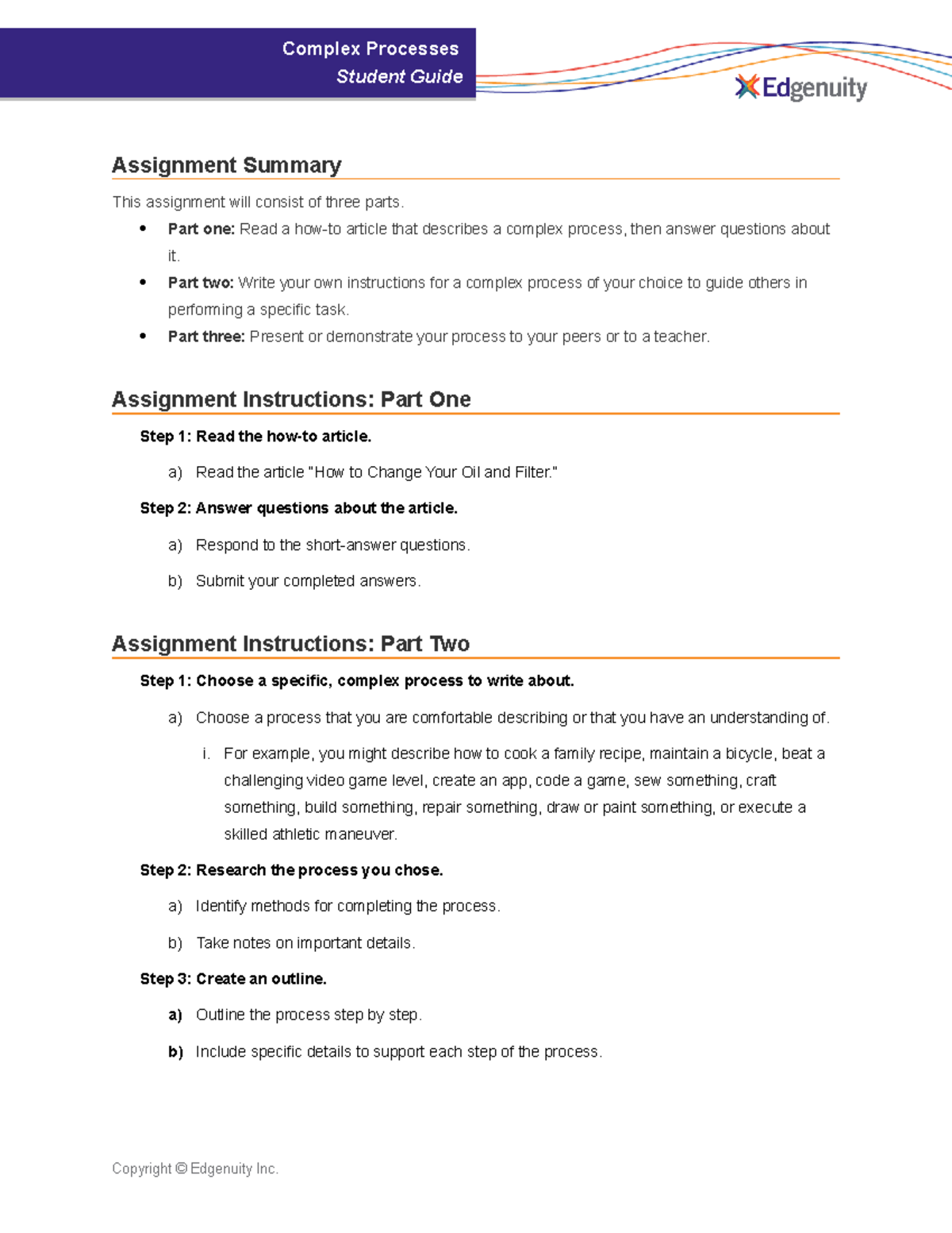 Project-Complex Processes-Student Guide - Assignment Summary This ...