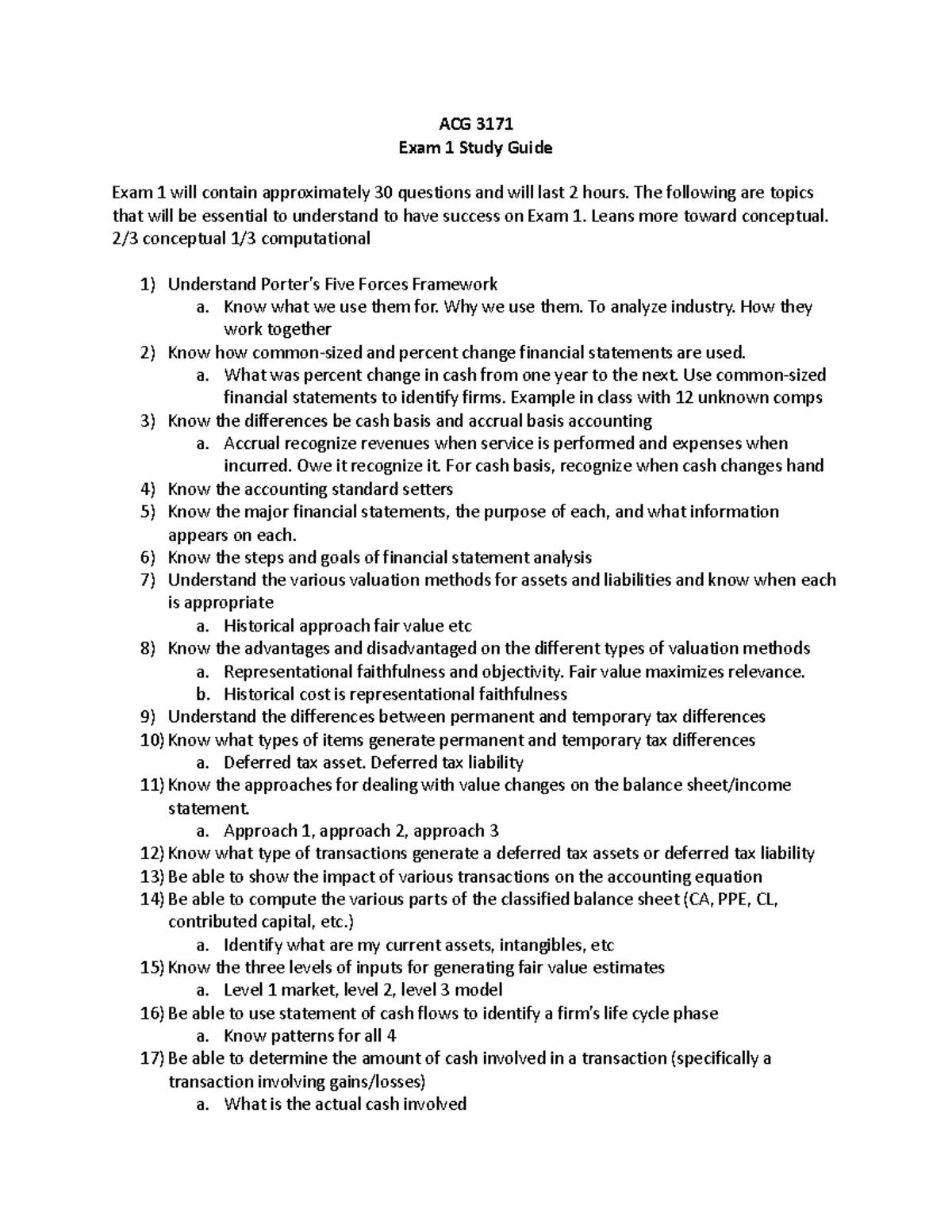 ACG 3171 Exam 1 Study Guide - ACG 3171 Exam 1 Study Guide Exam 1 will ...
