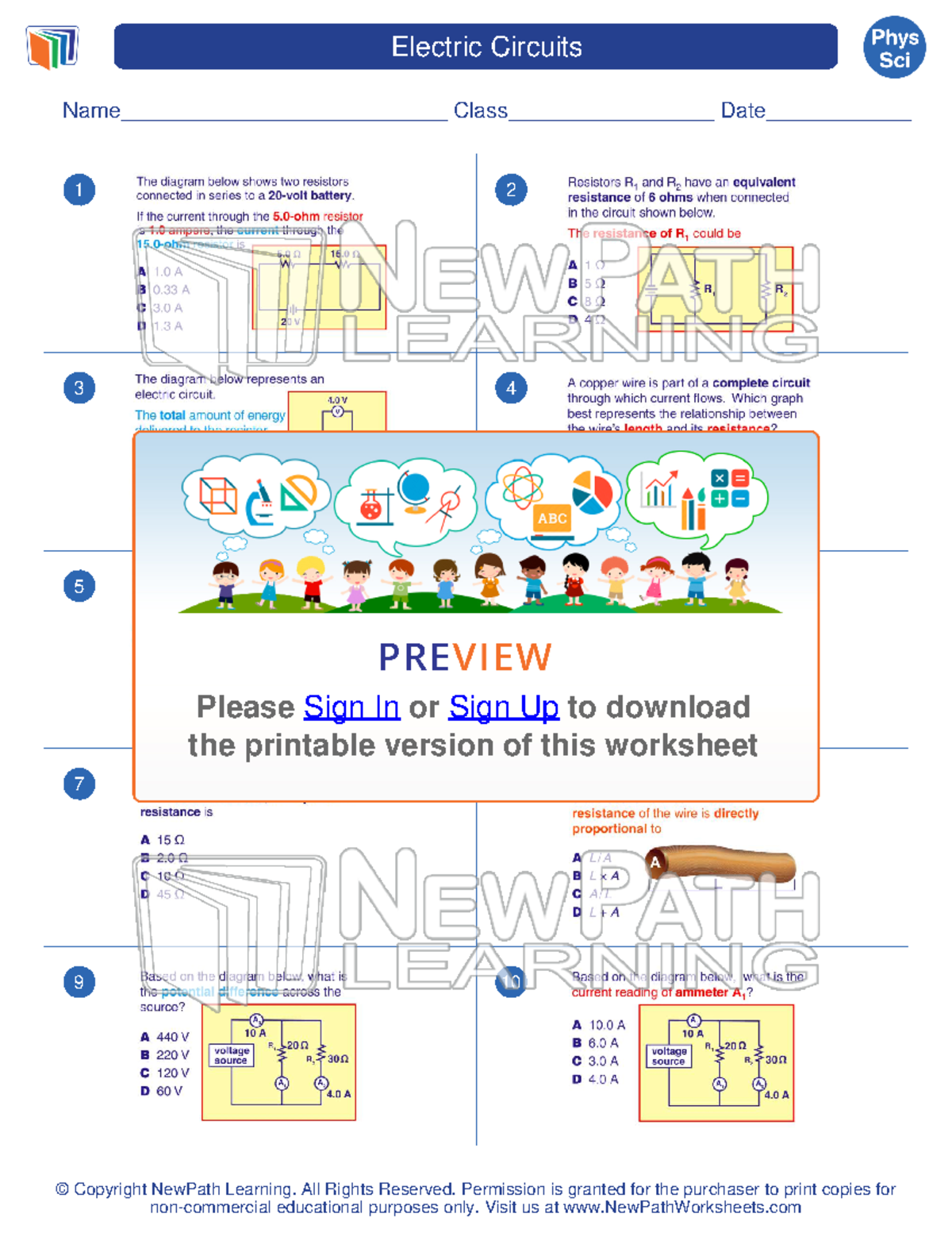 Worksheet physics high school electric circuits 0 - Electric Circuits ...