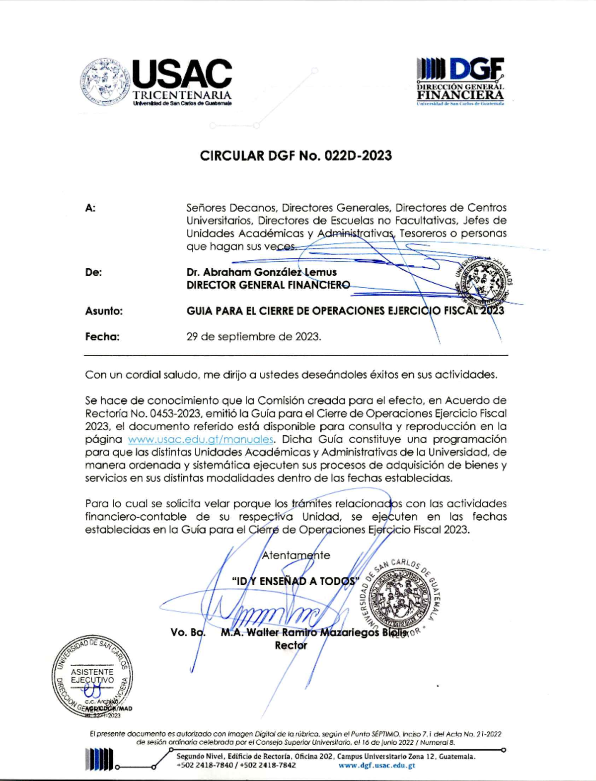 Circular-DGF-No - UNIVERSIDAD DE SAN CARLOS DE GUATEMALA GUÍA PARA EL ...