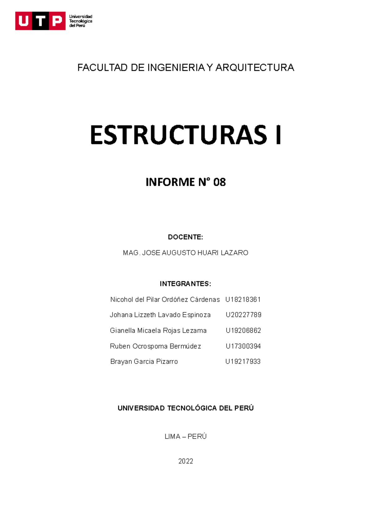Informe N°8 ( Estructuras I) (1) - FACULTAD DE INGENIERIA Y ...