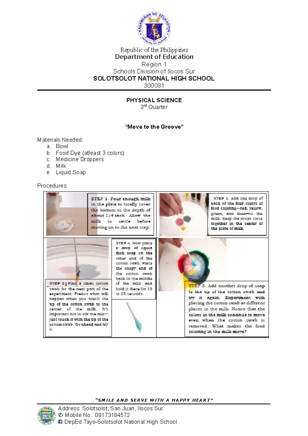 Physical science activity - Republic of the Philippines Department of ...