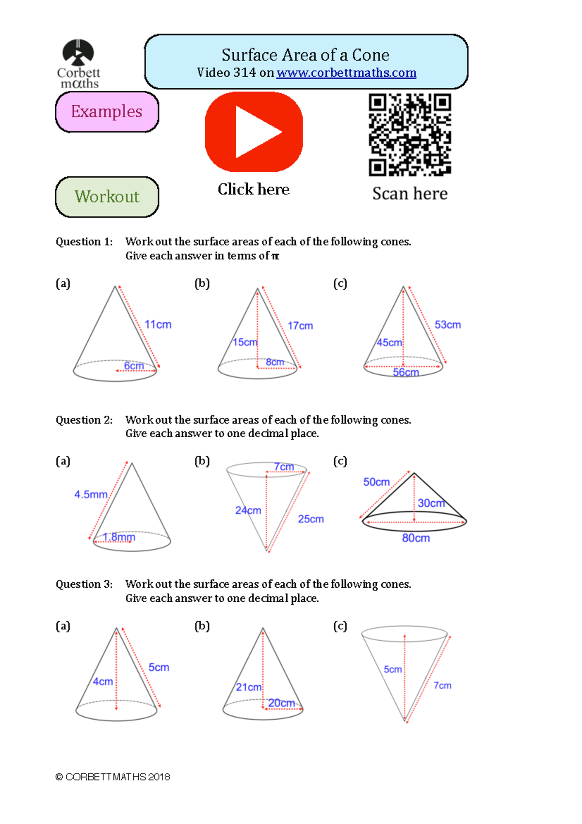 Surface Area of a Cone pdf - Surface Area of a Cone Video 314 on ...
