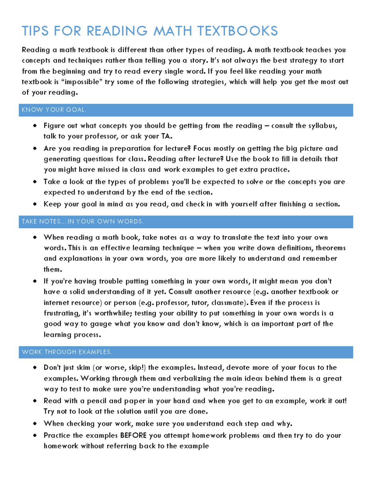 More Tips Reading-Math-Textbooks - TIPS FOR READING MATH TEXTBOOKS ...
