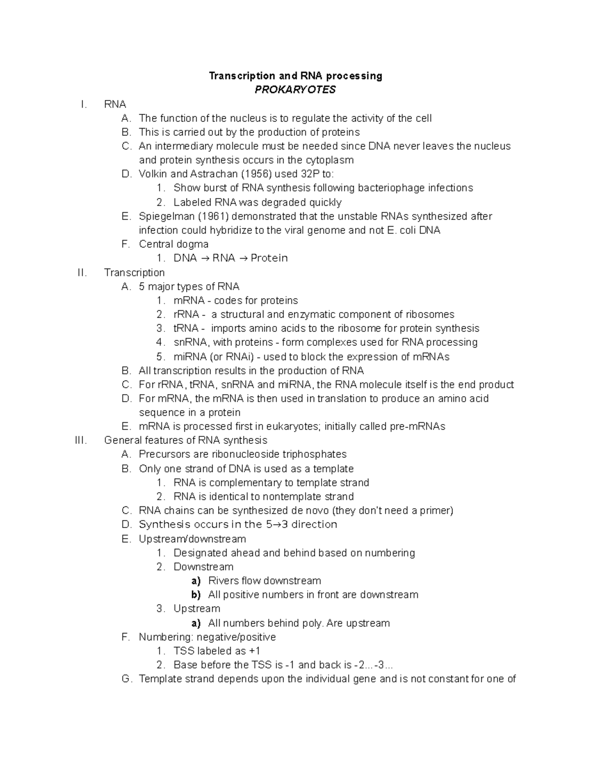 Transcription and RNA Processing - Transcription and RNA processing ...