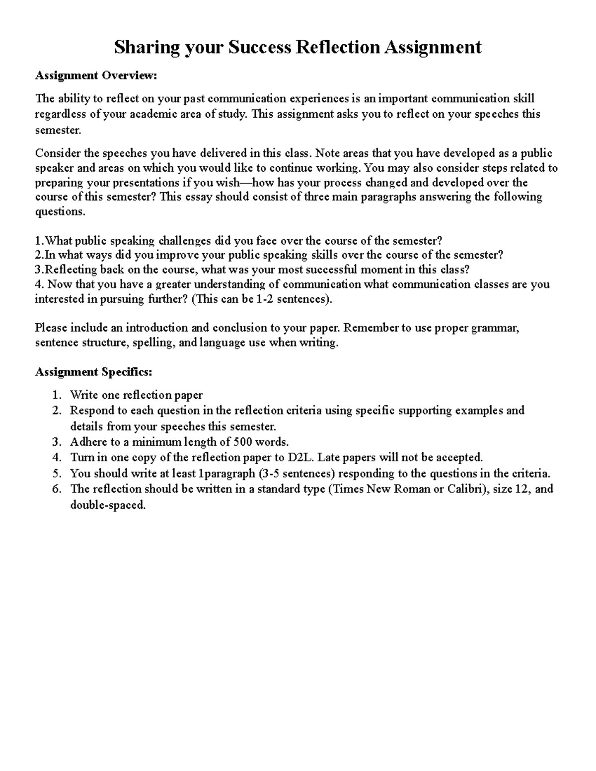 Sharing your Succes Reflection - This assignment asks you to reflect on ...