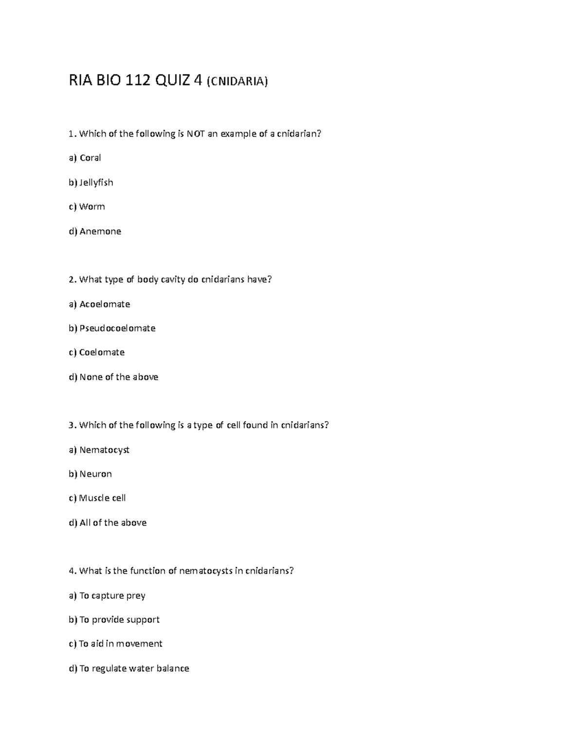 Ria Bio Quiz 4 Prictice Questions For Biology Ria Bio 112 Quiz 4