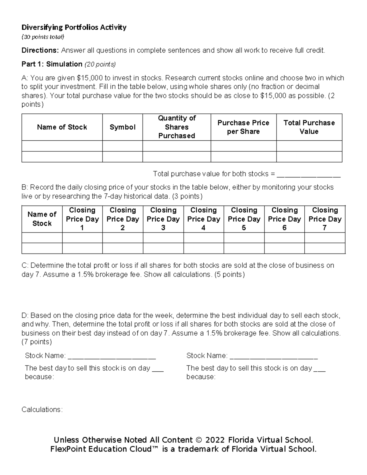 0601 diversifying activity - Diversifying Portfolios Activity (30 ...