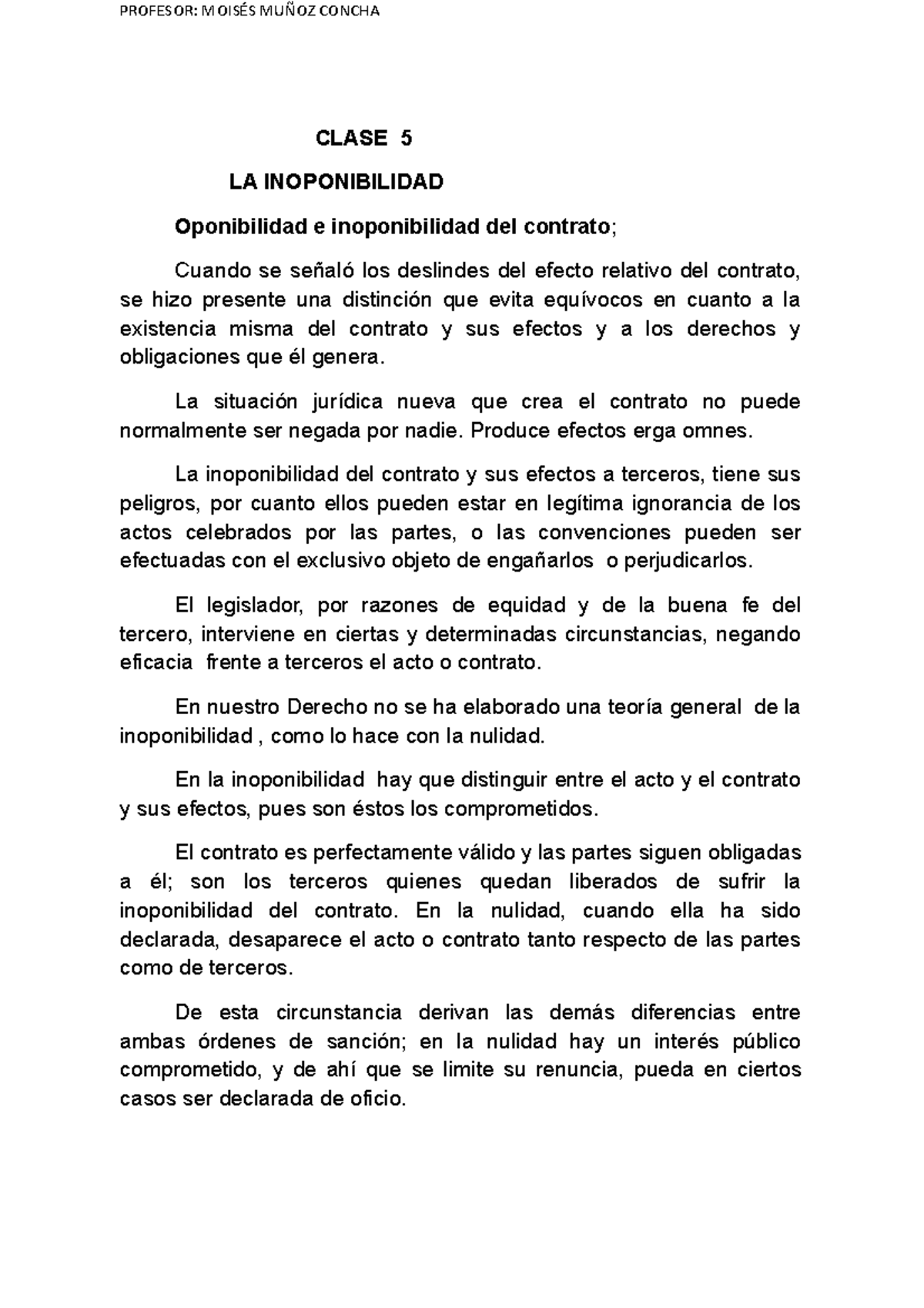 Clase 5 - hgff - CLASE 5 LA INOPONIBILIDAD Oponibilidad e ...