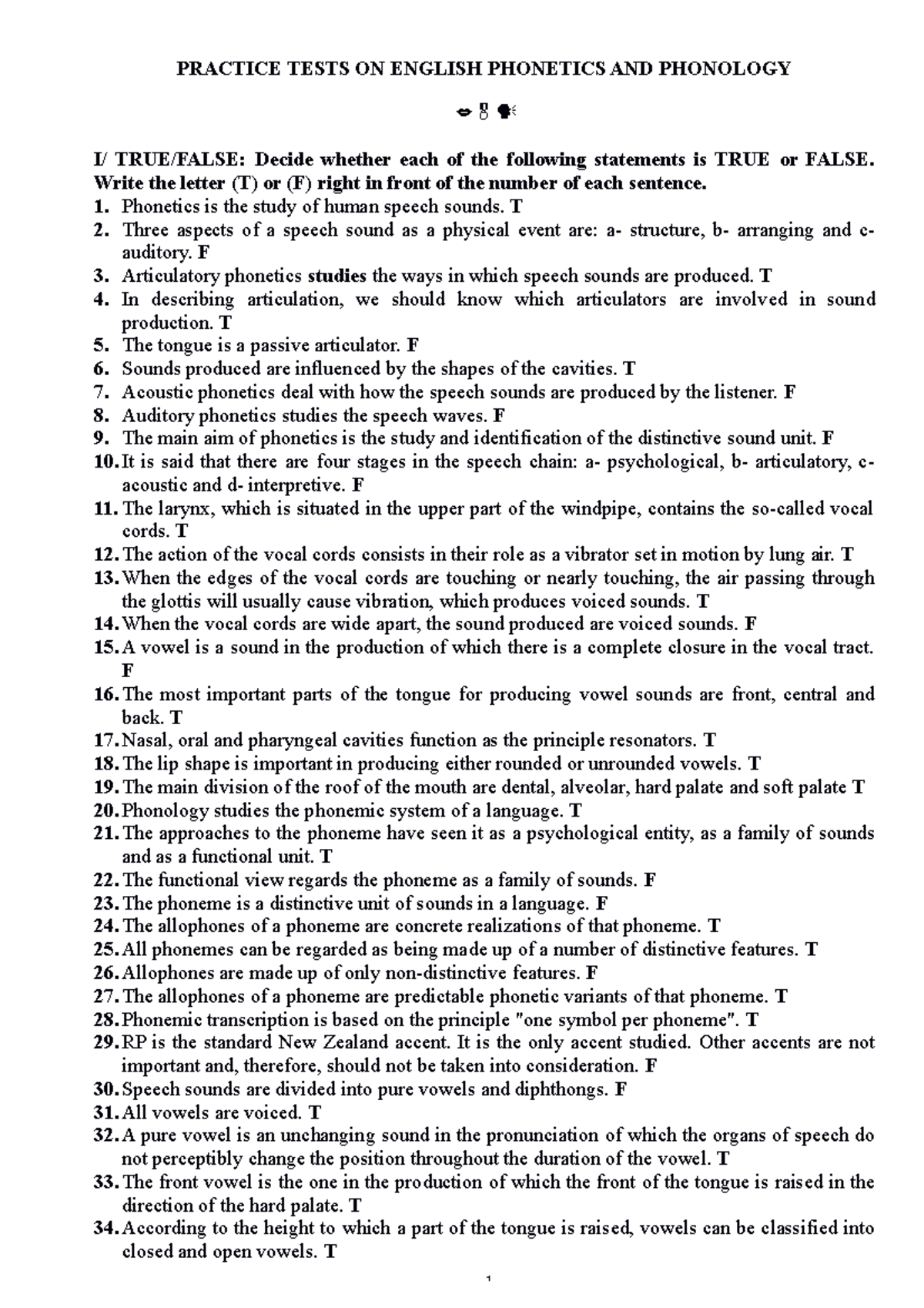 Practice Exercises ON English Phonetics AND Phonology 1 - PRACTICE ...