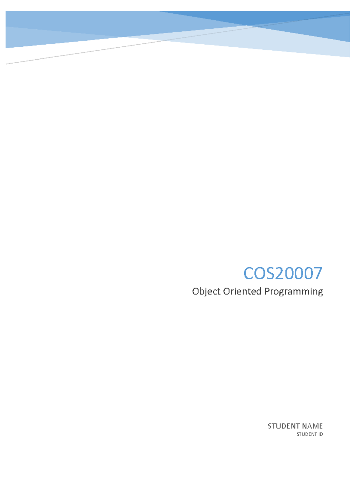 Learning Summary Report Template - COS Object Oriented Programming STUDENT NAME STUDENT ID - Studocu