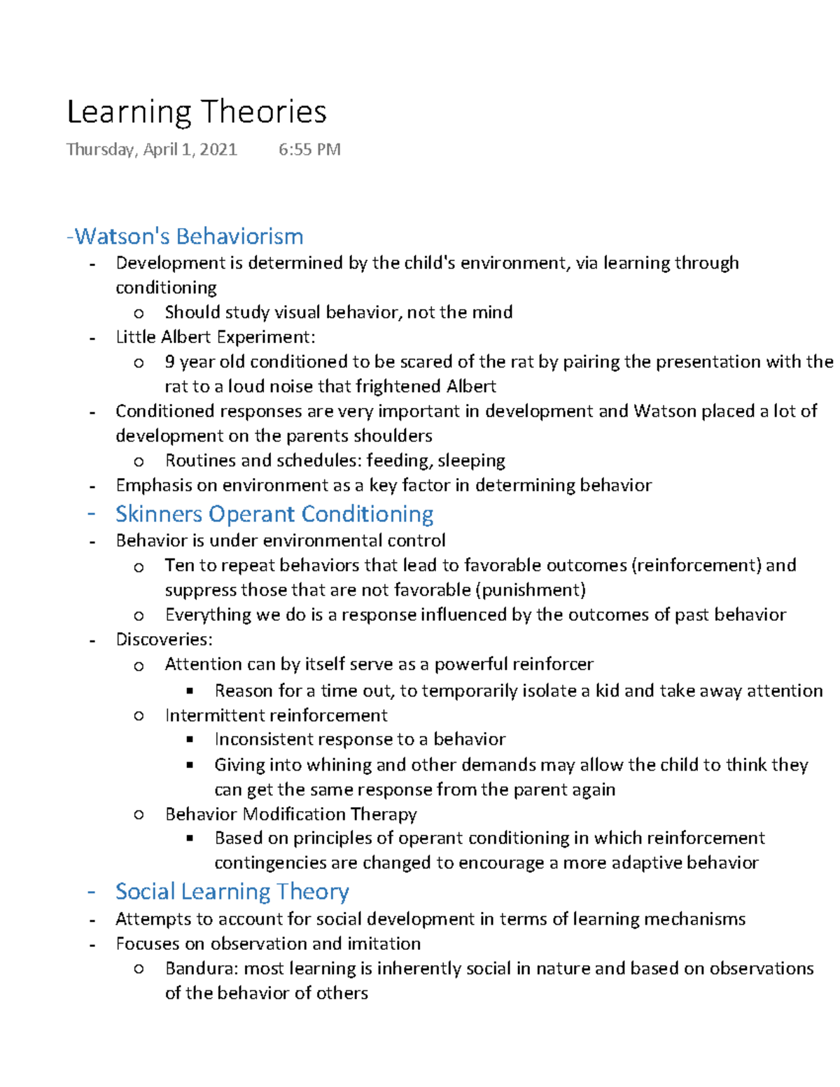 Learning Theories - Ganger -Watson's Behaviorism Development is ...