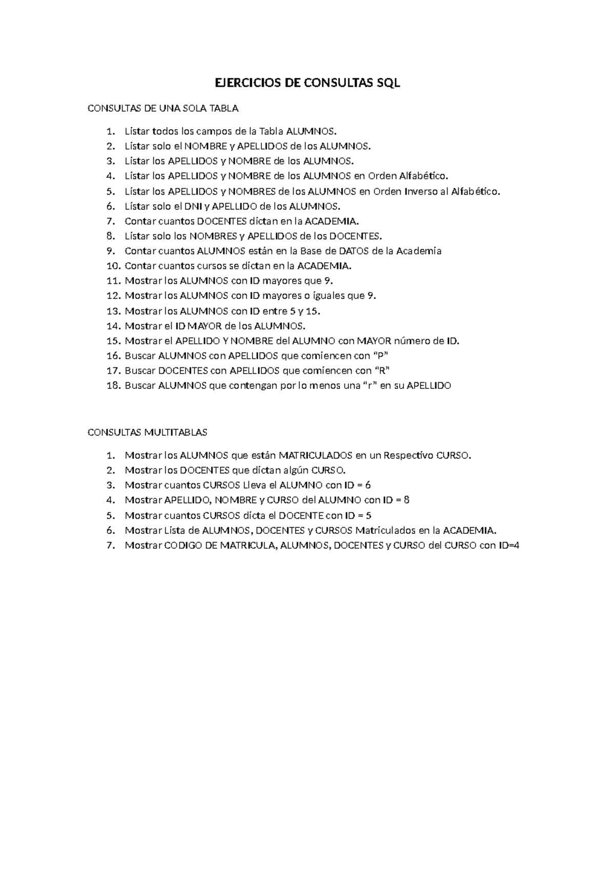 Ejercicios DE Consultas SQL - EJERCICIOS DE CONSULTAS SQL CONSULTAS DE ...