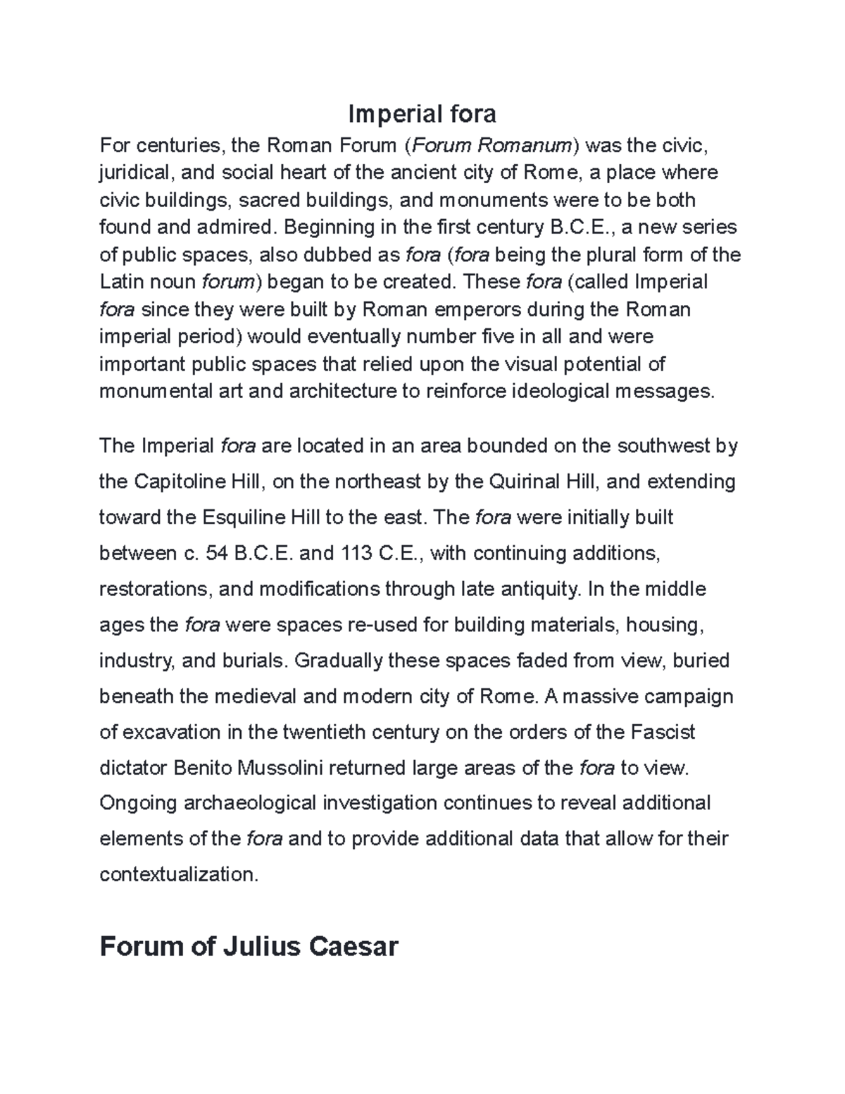Imperial fora - Imperial fora For centuries, the Roman Forum (Forum ...