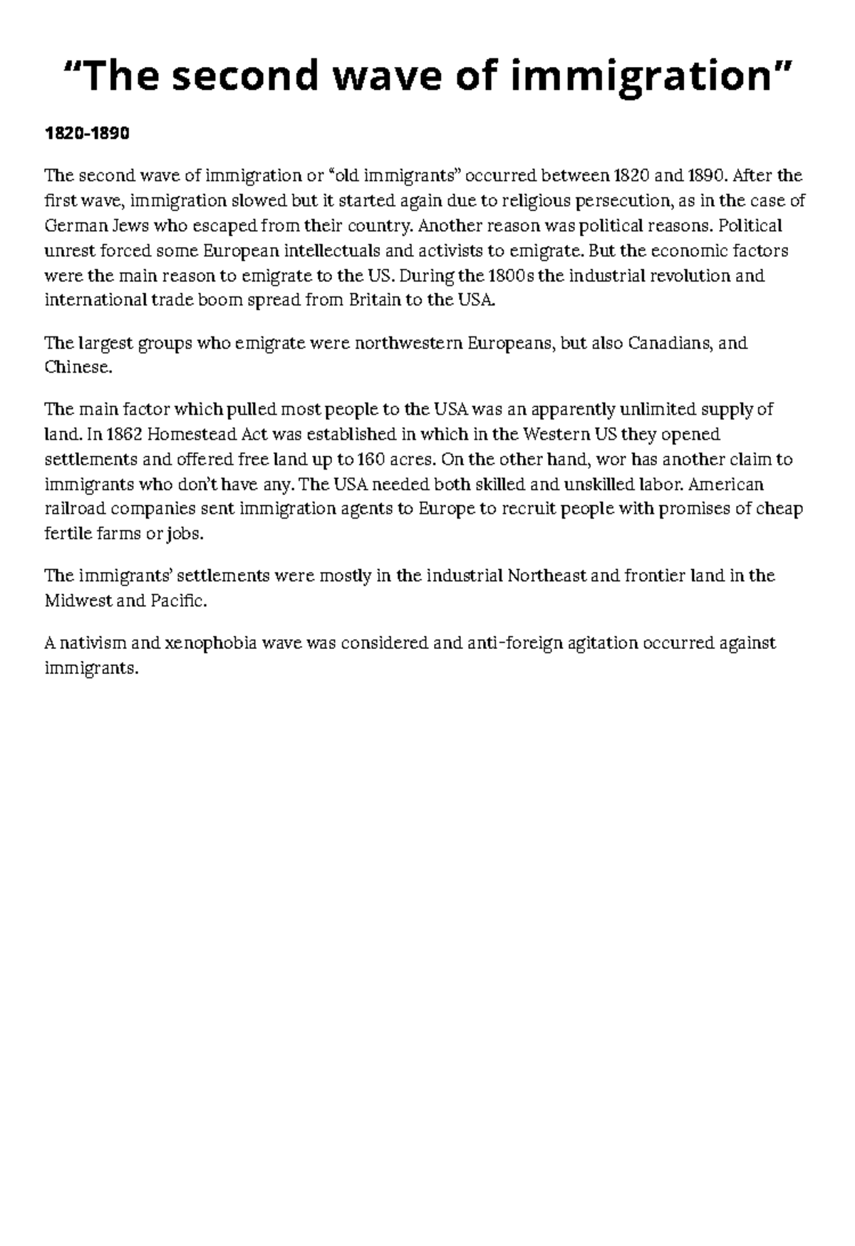 1. The second wave of inmigration - “The second wave of immigration ...