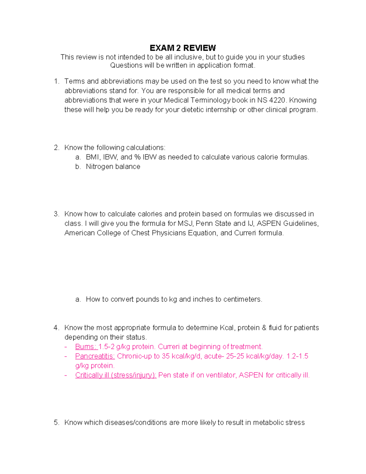 MNT 1 Exam 2 Review - Summary Medical Nutrition Therapy I - EXAM 2 ...