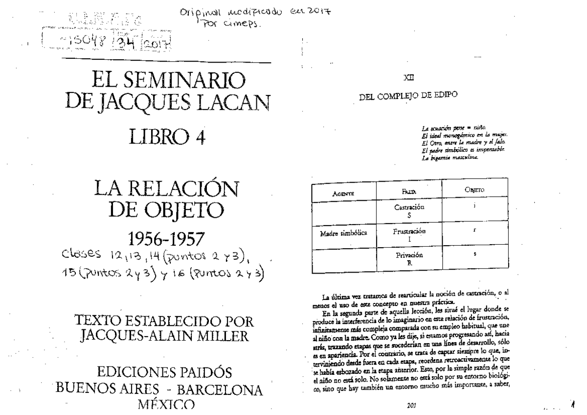 15048-Lacan (1056-7) Seminario, Libro 4. La relación de objeto - Psicoanálisis 1 - Studocu